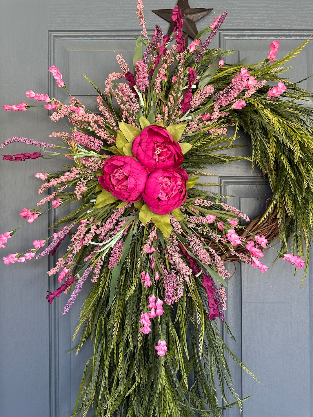 Pink Every Day Wreath, Peony Wreath, Double Door, Year Round Wreath ...