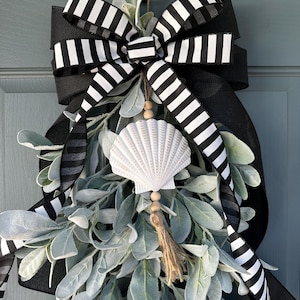 Shell & Lamb's Ear Beach Swag; Beach Swag; Beach Decoration; Lambs Ear ...