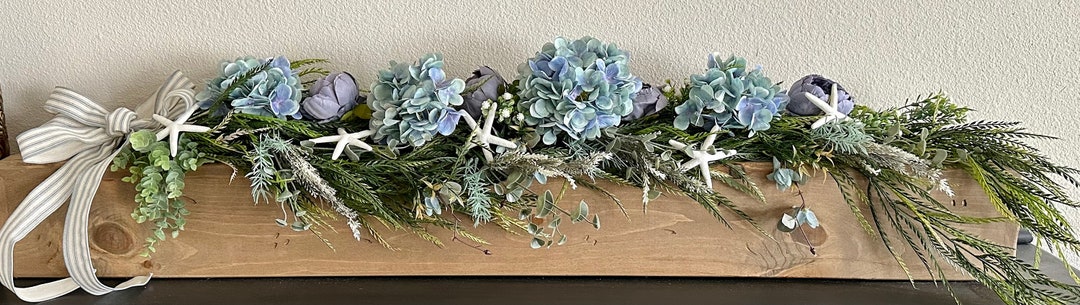 Hydrangea Beach Garland, Starfish Garland, Mantel Garland, Beach ...