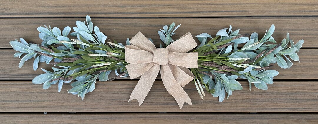 Cattail & Lamb’s Ear Swag; Farmhouse Swag; Horizontal Swag; Natural ...