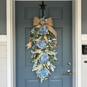 Large Hydrangea Swag; Lamb’s Ear, Eucalyptus & Pampas Swag, Hydrangea ...
