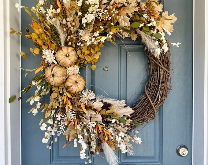 Extra Large Fall Wreath, Pumpkin Wreath, Fall Grapevine, Everyday ...