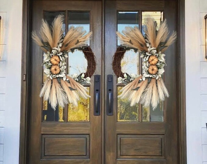 Fall Boho Wreath, Pumpkin Wreath, Fall Grapevine, Everyday Wreath ...