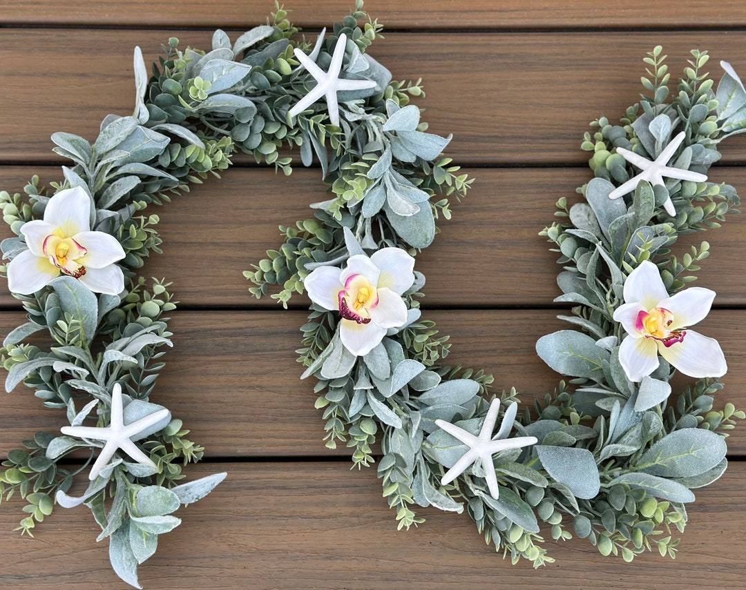 Starfish and Orchid Garland, Beach Garland, Beach Decoration, Tropical ...