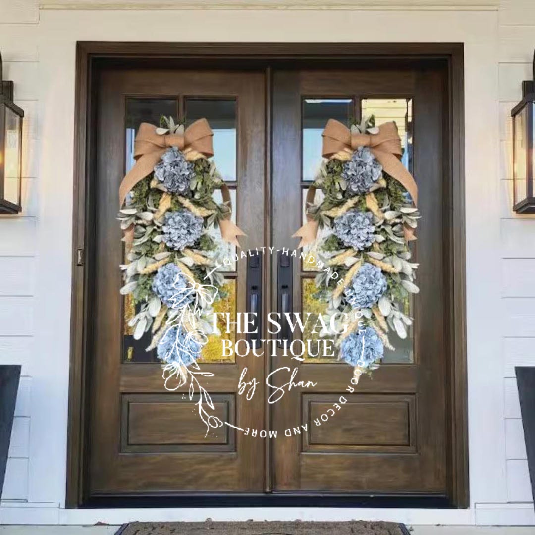Large Hydrangea Swag; Lamb’s Ear, Eucalyptus & Pampas Swag, Hydrangea ...
