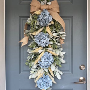 Large Hydrangea Swag; Lamb’s Ear, Eucalyptus & Pampas Swag, Hydrangea ...