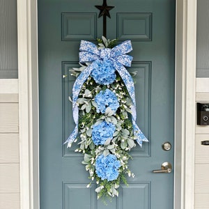Large Blue Hydrangea Swag; Lamb’s Ear & Eucalyptus Swag, Hydrangea Swag ...