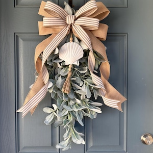 Shell & Lamb's Ear Beach Swag; Beach Swag; Beach Decoration; Lambs Ear ...