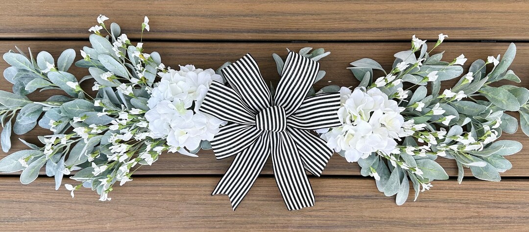 Hydrangea & Lamb’s Ear Swag; Farmhouse Swag; Horizontal Swag; Black ...