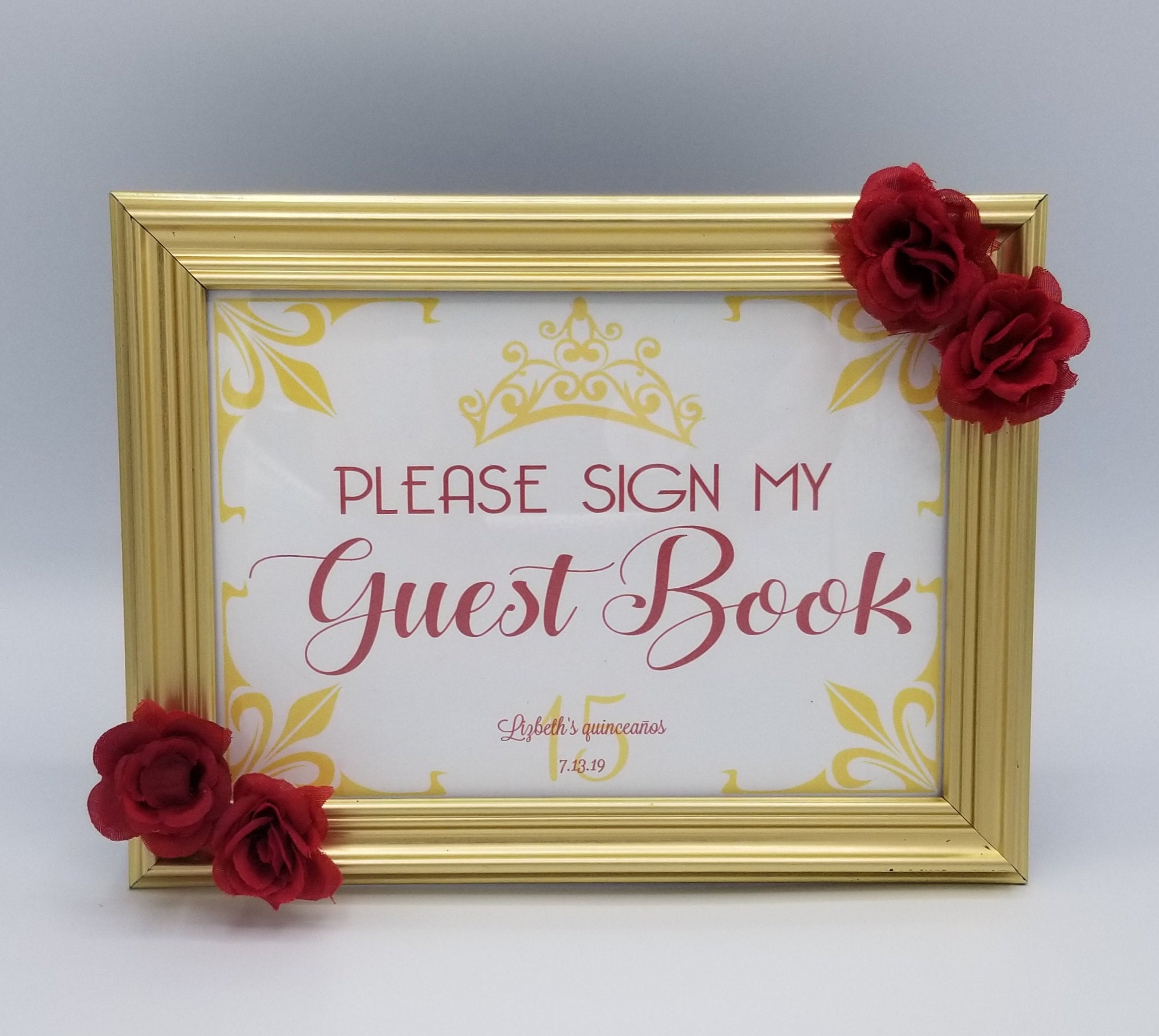 Princess Crown & Roses Guest Book, Pen and Sign Set Photo Album ...