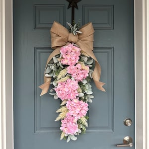 Large Hydrangea Swag; Lamb’s Ear, Eucalyptus & Pampas Swag, Hydrangea ...