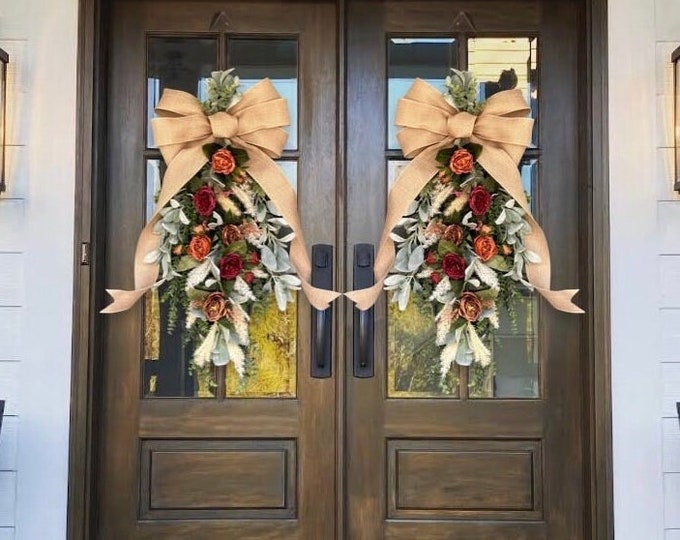 Large Fall Swag; Peony, Lamb’s Ear, Eucalyptus & Pampas Swag, Peony ...