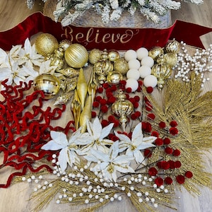 Tree Kit Red, Gold & Ivory Christmas, Classic Christmas Tree, Bundle ...
