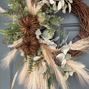 Double Door Fall Boho Wreath, Pumpkin Wreath, Fall Grapevine, Everyday ...