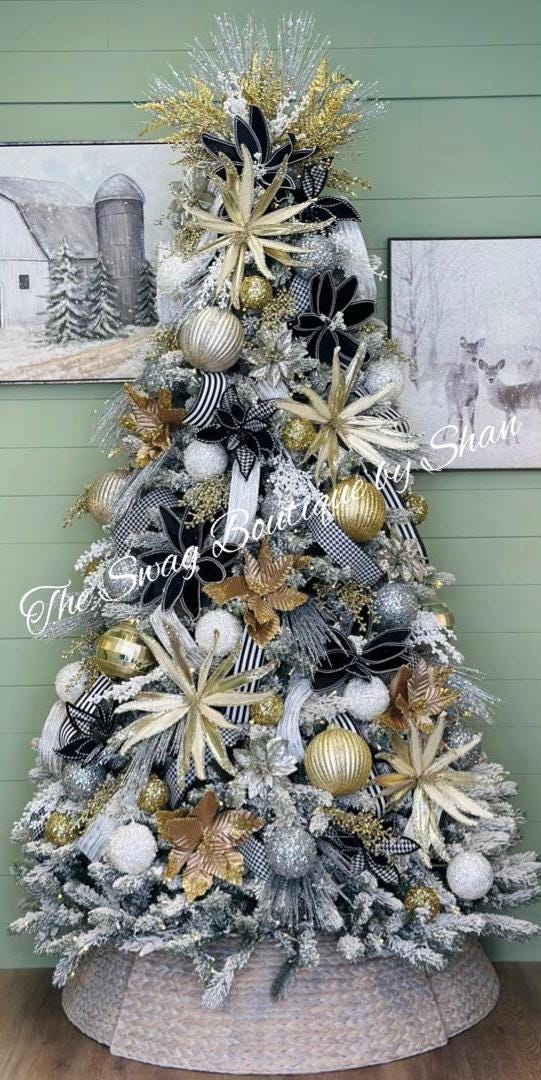 Tree Kit Gold, Black, White, Silver Christmas Kit -bundle Inc Ornaments ...