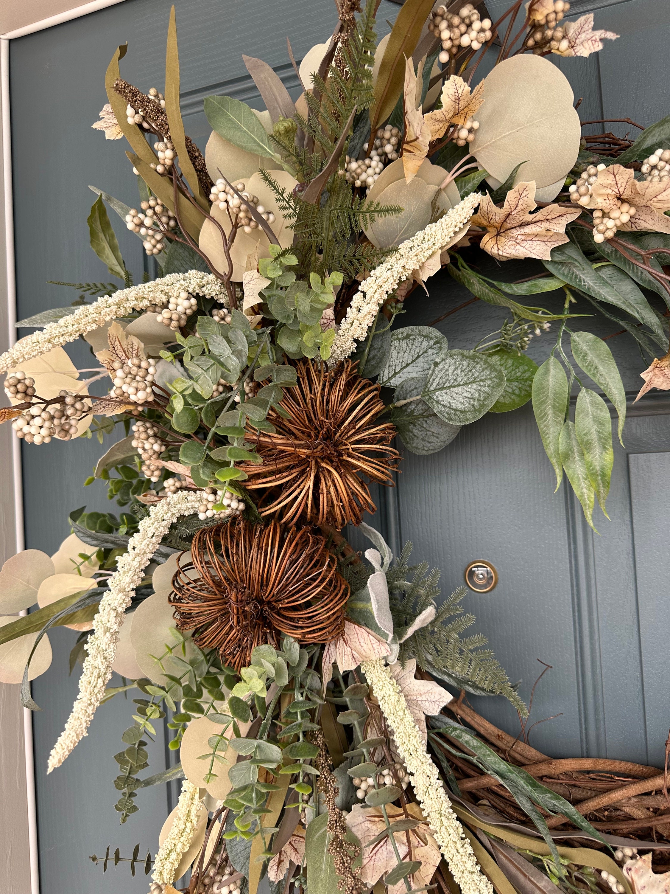 Double Door Fall Wreath, Pumpkin Wreath, Fall Grapevine, Everyday ...