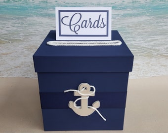 Nautical Card Box Navy Blue With Anchor your Choice of | Etsy