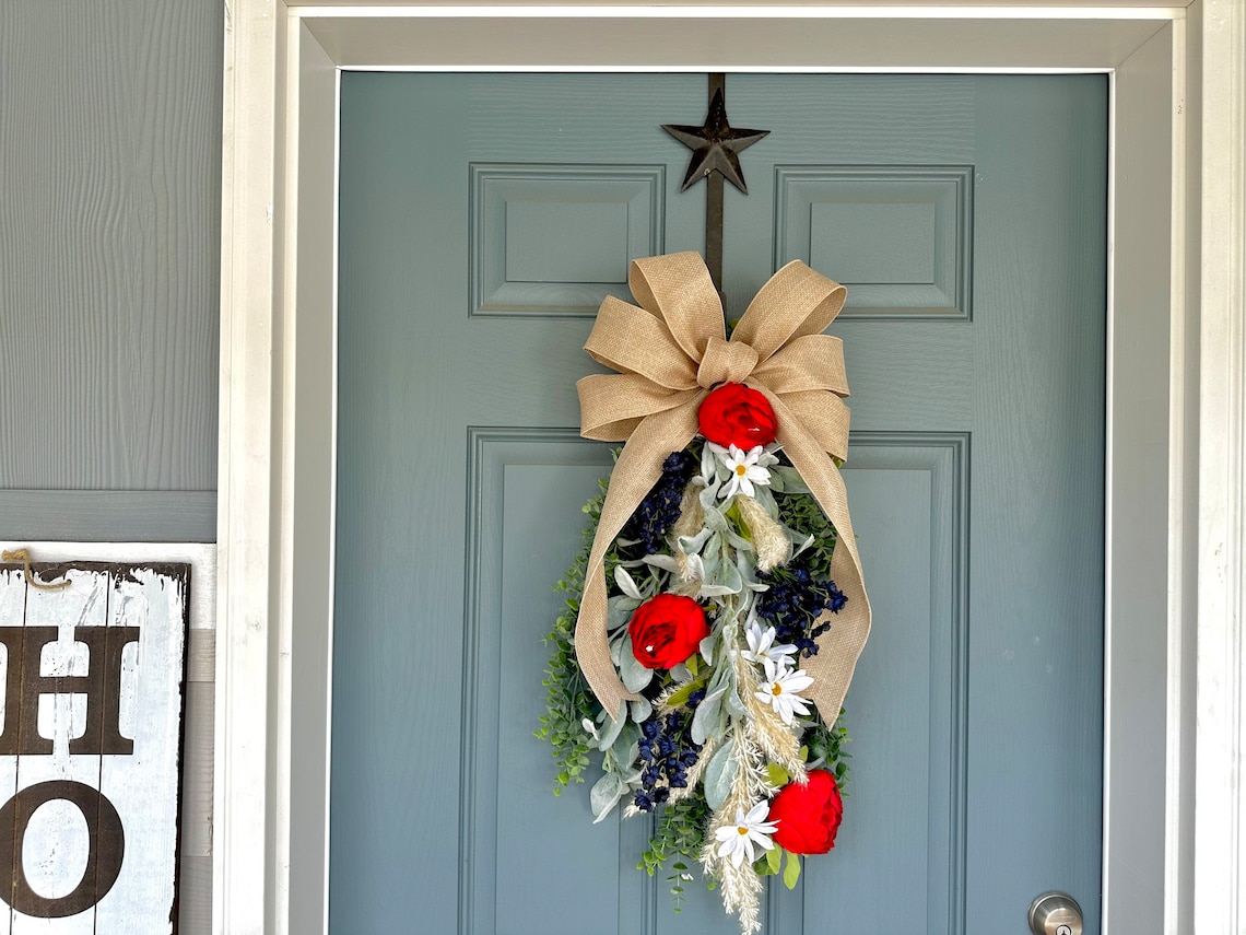 American Farmhouse Swag, Red White & Blue, 4th July Swag, Americana ...