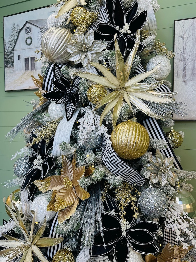 Tree Kit Gold, Black, White, Silver Christmas Kit -bundle Inc Ornaments ...