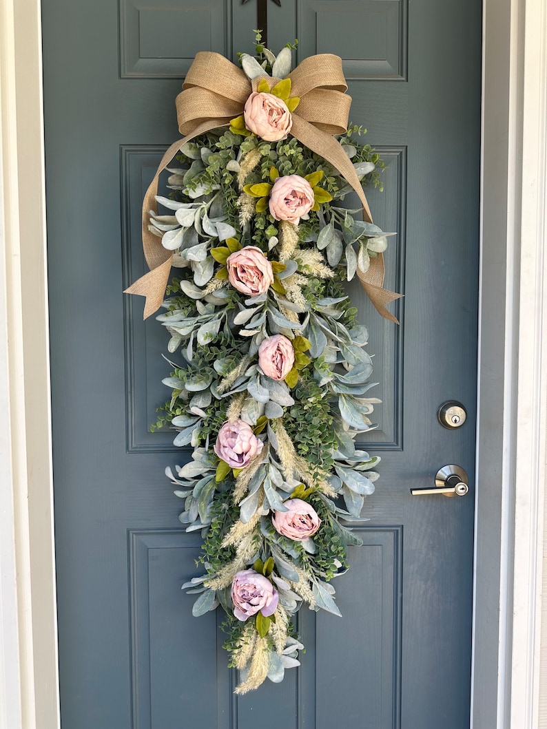 Light Pink Peony Swag; Lamb’s Ear, Eucalyptus & Pampas Swag; Large ...