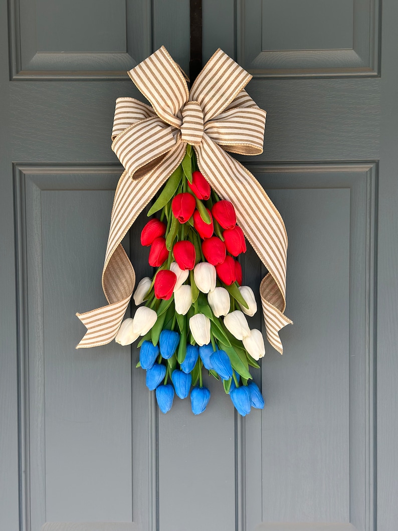 Red White & Blue Spring Swag; Real Touch Tulips Eucalyptus Swag; Spring ...