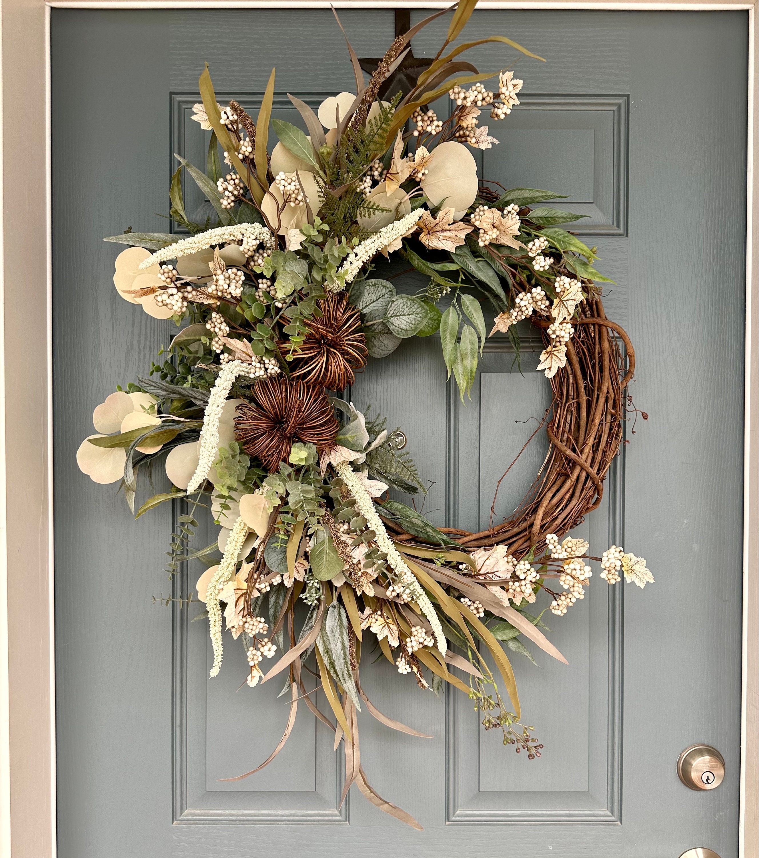 Double Door Fall Wreath, Pumpkin Wreath, Fall Grapevine, Everyday ...