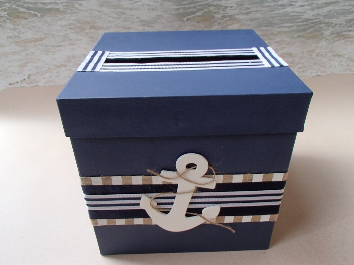 Nautical Card Box Navy Blue with Anchor Your Choice of | Etsy