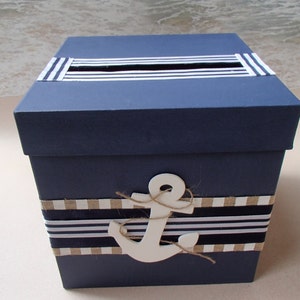 Nautical Card Box Navy Blue With Anchor your Choice of - Etsy