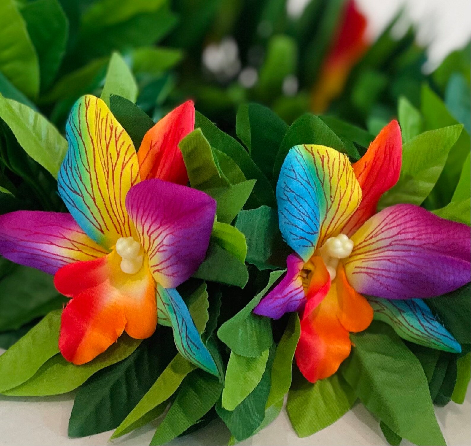 Rainbow Flower Crown Haku Headband Silk Expandable Maile Leaf - Etsy