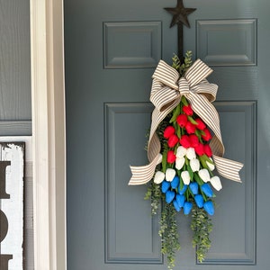 Red White & Blue Spring Swag; Real Touch Tulips Eucalyptus Swag; Spring ...