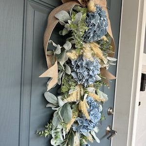 Large Hydrangea Swag; Lamb’s Ear, Eucalyptus & Pampas Swag, Hygrangea ...