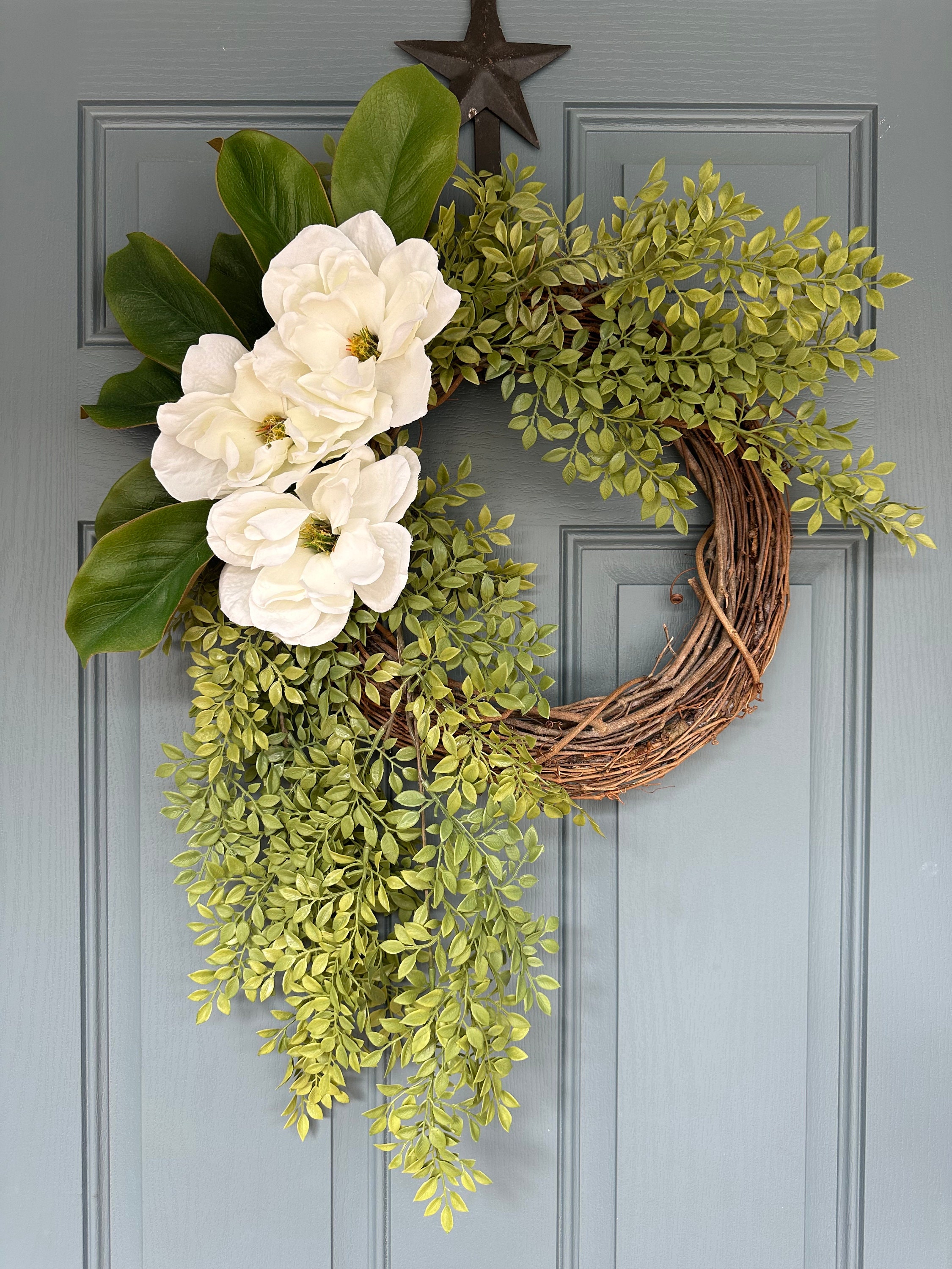 Double Door Magnolia Wreaths, Everyday Wreath, Magnolia & Lotus, Front ...