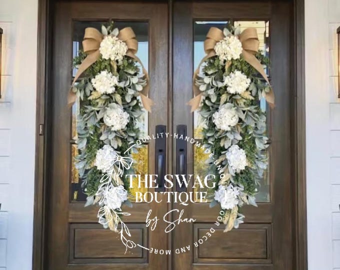 Large Hydrangea Swag; Lamb’s Ear, Eucalyptus & Pampas Swag; Hygrangea ...