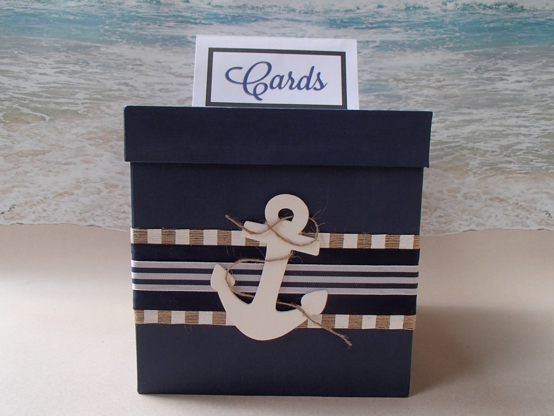 Nautical Card Box Navy Blue With Anchor your Choice of - Etsy