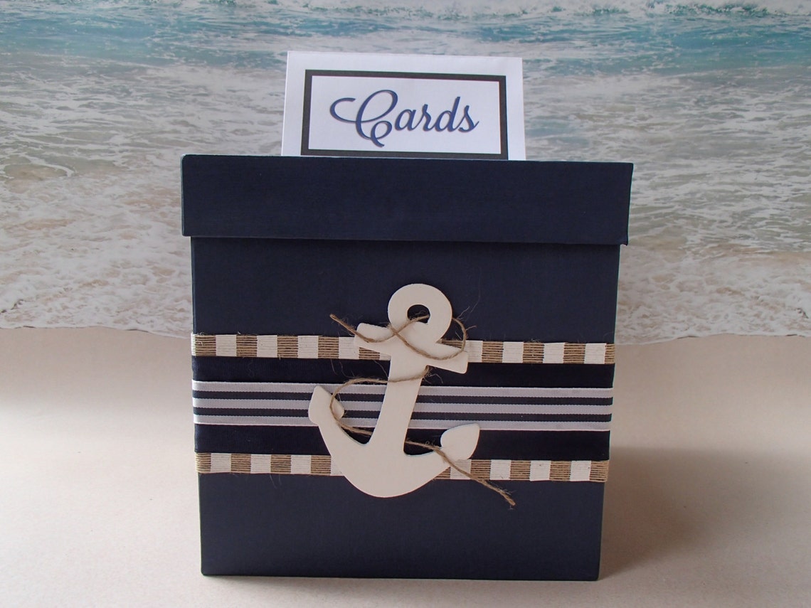 Nautical Card Box Navy Blue with Anchor Your Choice of | Etsy