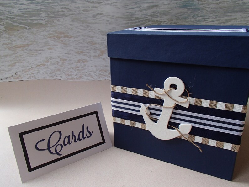 Nautical Card Box Navy Blue With Anchor your Choice of | Etsy