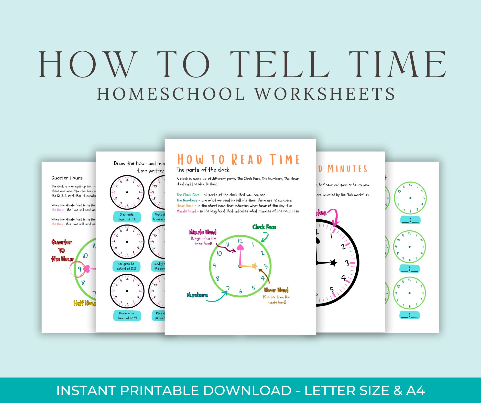 How to Tell Time Workbook, Telling Time, Reading Time Worksheets ...