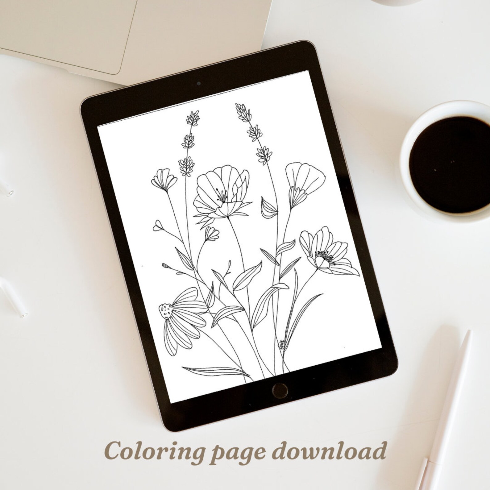 Simple Flower Coloring Page, Floral Coloring Page, Calming Coloring ...