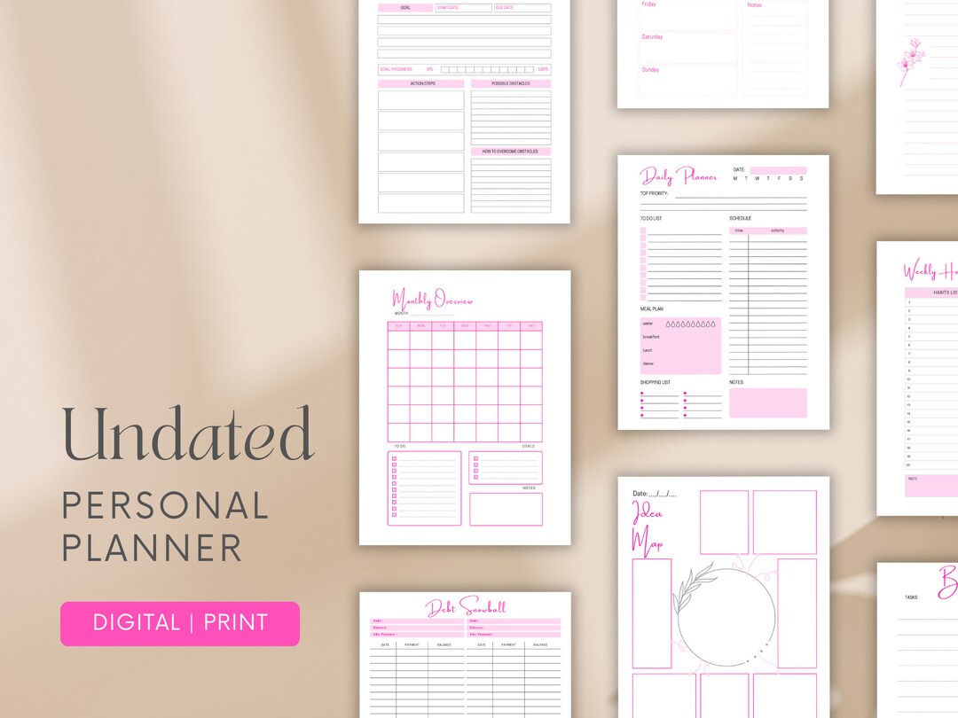 Pink Undated Planner: Daily, Weekly, Monthly, Budget (digital Download ...
