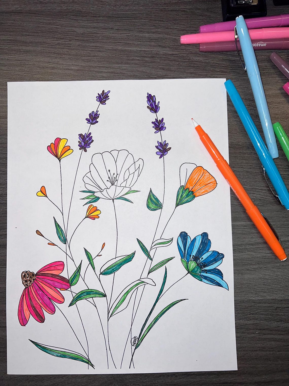 Simple Flower Coloring Page, Floral Coloring Page, Calming Coloring ...