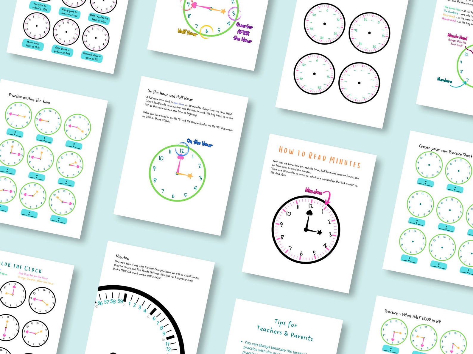How to Tell Time Workbook, Telling Time, Reading Time Worksheets ...