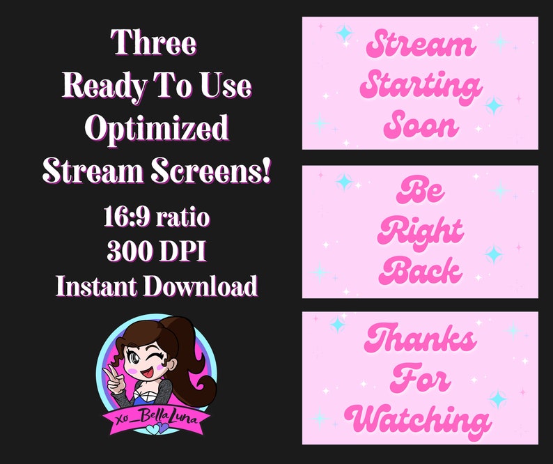 ANIMATED Pink Sparkle Twitch Stream Screens - Starting Soon - Be Right ...