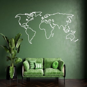 World Map Outline Decal - Large World Map - Wall Decal - Wall Art ...
