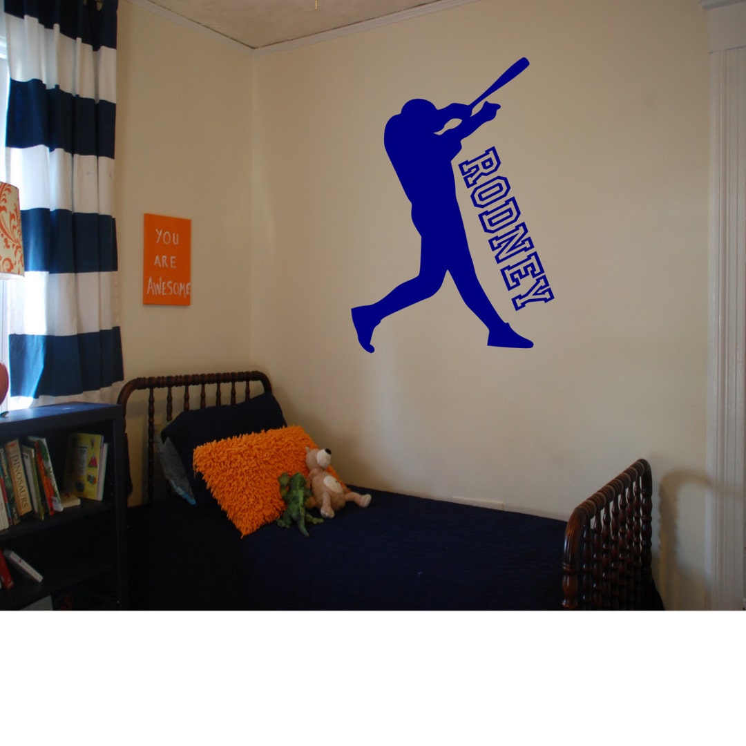 Baseball Player With Name Wall Decal - Kids Room Decor - Baseball Decal ...