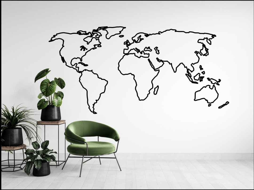 World Map Outline Decal - Large World Map - Wall Decal - Wall Art ...