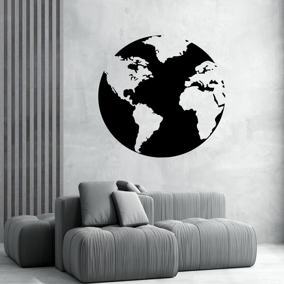 Large World Map Globe Wall Decal - Home Decor - Globe Decal - World Map ...