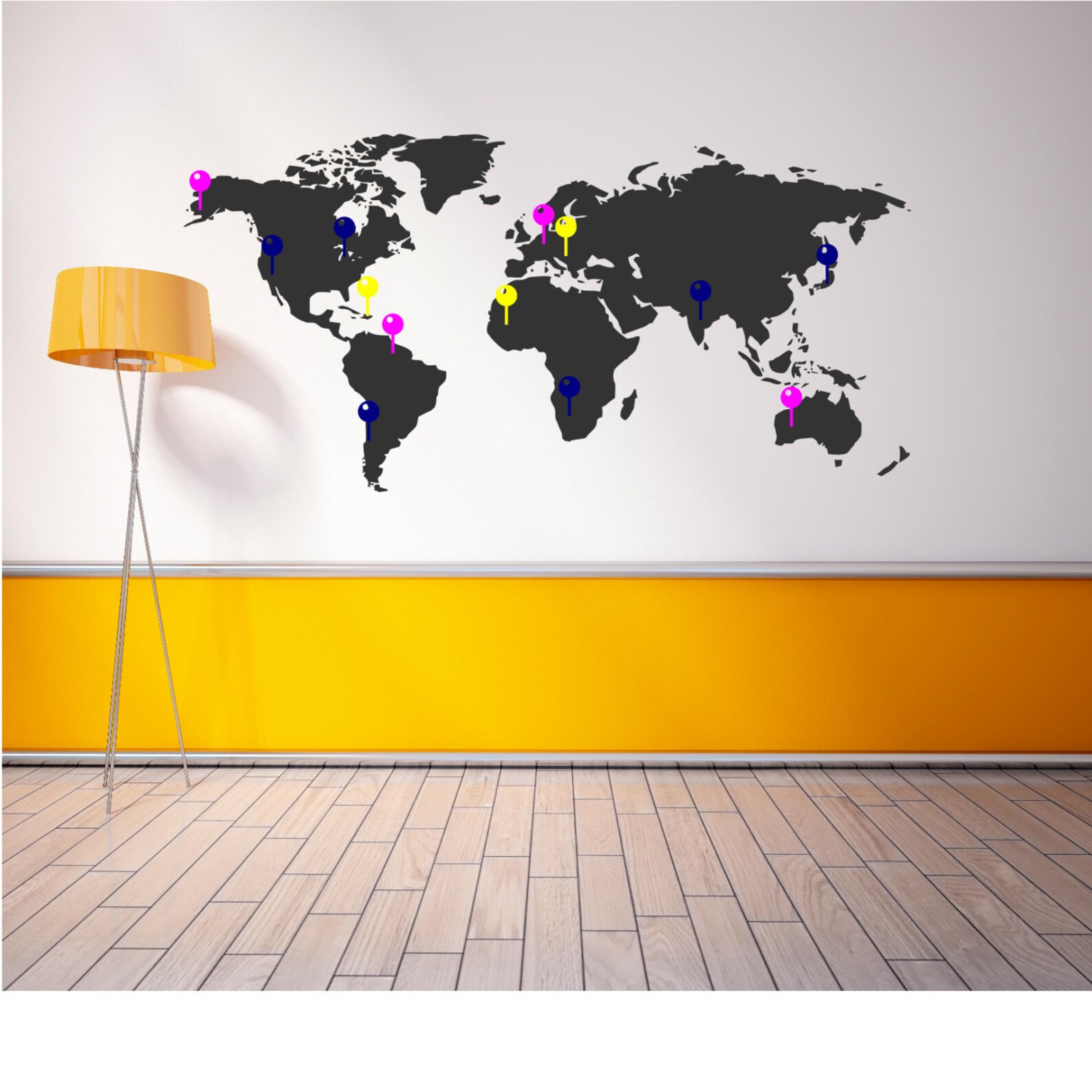 World Map Wall Decal With Markers Map With Markers World - Etsy