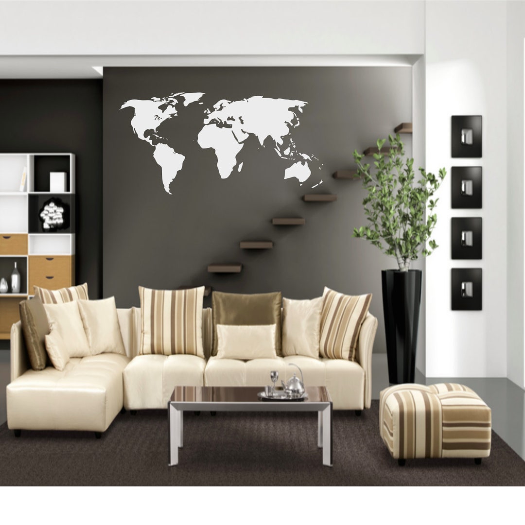 Large World Map Wall Decal World Map Sticker Large World - Etsy