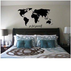 World Map With Go Find Yourself Quote Wall Decal - World Map Decal ...