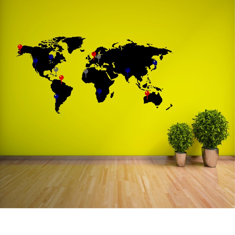 World Map Wall Decal with Markers Map with Markers World | Etsy